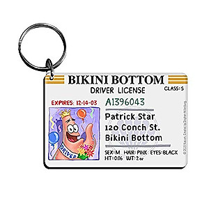 SpongeBob Bikini Bottom Drivers License Keychain Bundle - 3 Pack - SpongeBob, Patrick, Mr. Krabs Keychains