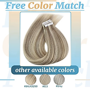 Ve Sunny Blonde Hair Tape in Extensions Human Hair Highlight Tape in Natural Hair Extensions Dark Blonde Highlight Platinum Blonde Tape on Real Human Hair Extensions Blonde 20pcs 50g 14inch