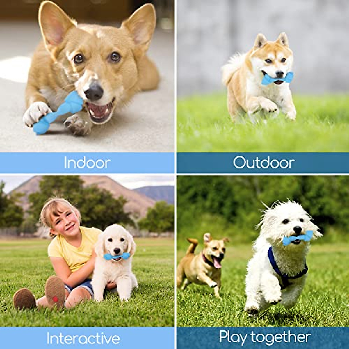 Nobleza Dog Chew Toy, Durable Hard Dog Bone Toy for Teething and Teeth Exercise, Safe Natural Rubber Puppy Chew Toy for Small and Medium Dogs, 5.4 * 1.8 * 1.4 in, Blue