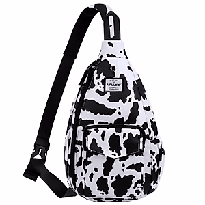 HAWEE Rope Sling Bag for Women and Men Casual Cross Body Backpack Adjustable Anti-slip Strap/Bottle Pocket/Earphone Hole for Travel Hiking Sports, Cow