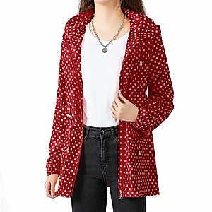 YEABEDA Women-Rain Jacket-Hood Waterproof-Lightweight Windbreak-Packable — Cute RainCoats Travel Polka Dot Ladies With Pouch (XX-Large, Red)