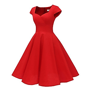 Hanpceirs Women's Cap Sleeve 1950s Vintage Party Dress Cocktail Dress Formal Dresses with Pocket Red L