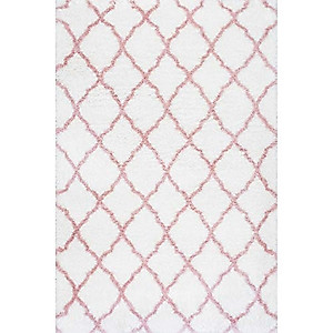 nuLOOM Nelda Trellis Kids Shag Area Rug, 6' 7" x 9', Baby Pink