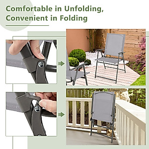 Giantex Patio Folding Chairs Set of 4, Outdoor Lawn Chairs with Rustproof Metal Frame, Portable Dining Chairs for Porch, Deck, Garden, Backyard, Camping, Gray