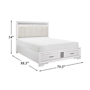 Lexicon Luster Wood California King Bed with 2 Drawers in White and Silver