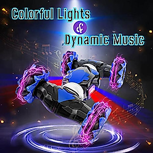 AGNEVE Gesture Sensing RC Stunt Car with Lights Music Hand Controlled Remote Control Car 4WD 2.4GHz Off-Road 360° Double Sided Rotation Stunt Car Birthday Gift Idea for Boys Girls (Blule)