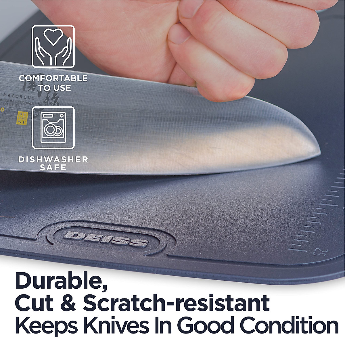 Deiss LUX Durable TPU Cutting Boards for Kitchen, Set of 2, Double-Sided Non-Slip Chopping Board, Built-in Ruler, Flexible Large Cutting Board, Deep Juice Grooves, Dishwasher Safe