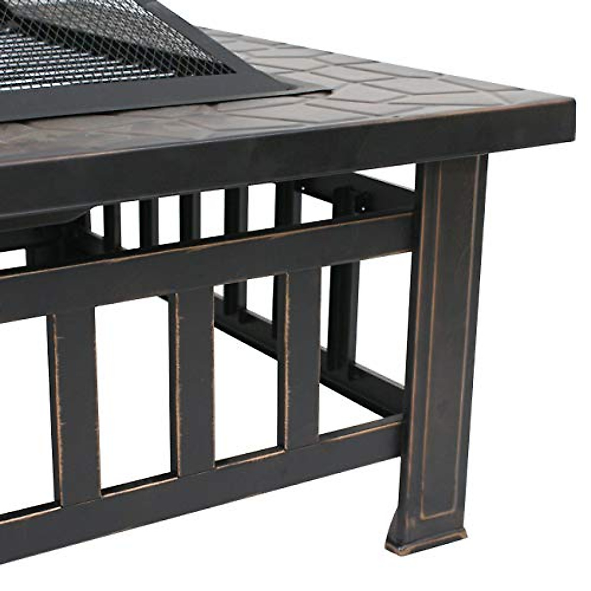 Nouva 32'' Outdoor Firepit Square Fire Pit Table with Waterproof Cover Wood Burning for Outside Backyard,Garden, Patio, Terrace,Camping,Barbecue