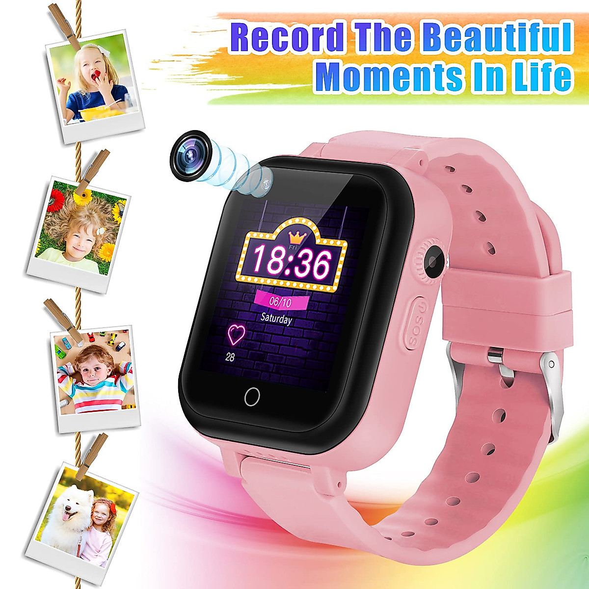 Beacon Pet Kids Smart Watch with GPS Tracker Phone Watch w Video Chat 3-Way Calling Child GPS Watches 4G Smart Watch with SIM Slot (Pink)