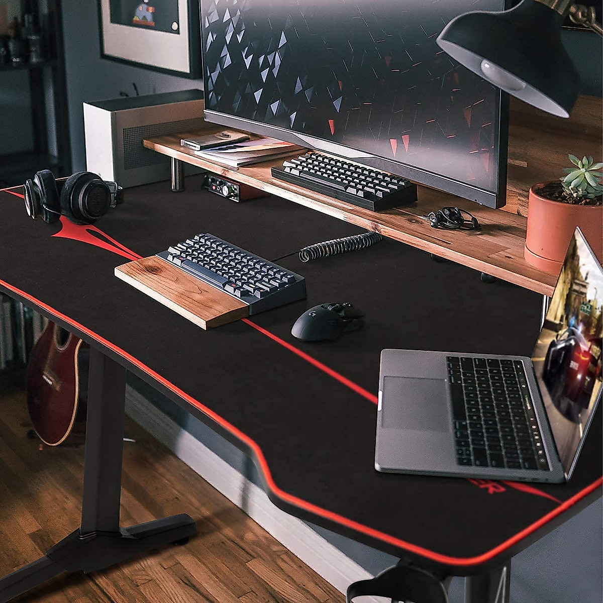 JUMMICO L Shaped Gaming Desk, 51 Inch Pc Corner Table, Computer Corner Desk with Monitor Stand for Home Office Sturdy Writing Workstation (Large, Red)