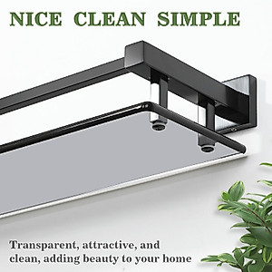 Alise Glass Bathroom Shelf, Matte Black Tempered Glass Shelves for Bathroom, Stainless Steel Modern Bathroom Floating Shelves Wall Mounted, 16 inch