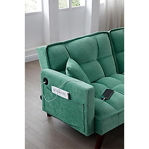 mr.waiba 75" Sofa Bed Adjustable Sleeper Sofa, Small Sofa with USB Charging Port for Living Rooms/Small and Medium-Sized Spaces, Chenille Fabric, Lazy Lounge Sofa Apartment Sofa Bed(Green)