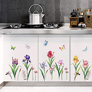 decalmile Garden Flower Wall Decals Narcissus Iris Floral Butterfly Wall Art Stickers Bedroom Living Room TV Wall Home Decor