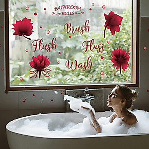Set of Bathroom Wall Decals Stickers Wash Brush Flush Floss Bathroom Rules Wall Decor Sticker Waterproof Flower Sign Sticker for Bathroom Kitchen Home DIY Decorations