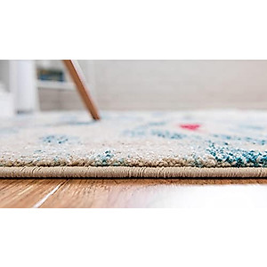 Unique Loom Positano Collection Coastal Modern Bright Colors Fish Beige Area Rug (5' x 8')