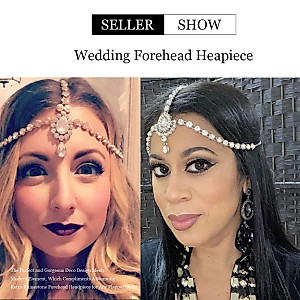 StoneFans Forehead Rhinestone Head Chain Headpiece for Women Boho Crystal Wedding Drop Hair Chain Jewelry Bride