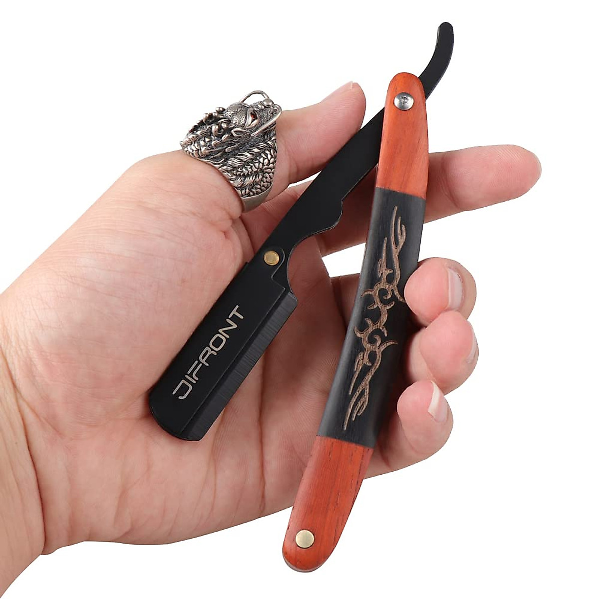 JIFRONT Professional Straight Edge Razor with 100 Single Straight Razor Blades-Barber Straight Razor-Close Shaving Men's Manual Shaver-Disposable Straight Razor Blades-Straight Razor Kit (BLACK)