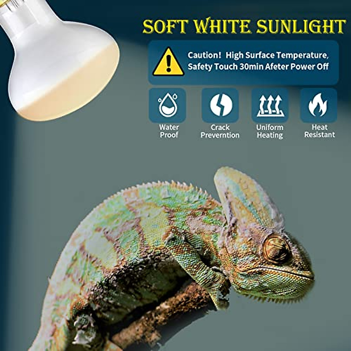 HANJION 2 Pack 75W Reptile Heat Lamp Bulb, UVA Infrared Basking Spot Light, White Glass Soft Daylight Heat Bulbs for Bearded Dragon, Lizard, Tortoise, Hedgehogs Reptiles & Amphibians