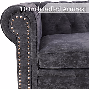 SIENWIEY Chesterfield Sectional Sofa,Deep 80 Inch Luxurious L Shaped Couch Button Tufted Velvet Sofa/Upholstered Rolled Arm with Rivets/Chesterfield Settee Modern 5 Seater Sofa for Living Room，Black
