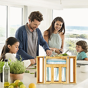 shuang qing Expandable Ziplock Bag Organizer, 6-in-1 Bamboo Food Storage Bag Organizer, for Kitchen Drawer 19.5" X 13.1" X 2.9"