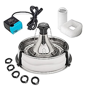 PetSafe Stainless 360 Pet Fountain - 1 Gallon (128 oz) Dog and Cat Water Fountain - Water Filters Remove Hair - Water Dispenser Entices Pets to Drink - Customizable Cat and Dog Water Bowl Dispenser