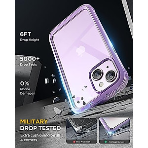 Miracase Glass Series Designed for iPhone 14 Plus Phone Case 6.7 inch, 2023 Upgrade Full-Body Clear Bumper Case with Built-in 9H Tempered Glass Screen Protector and Camera Lens Protector,Purple