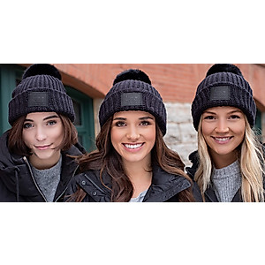 Love Your Melon Beanie for Men & Women, Leather Pom Beanie Black, Winter Hats, Unisex Beanies, 100% Cotton Made Lined Knit Warm Thick Skully