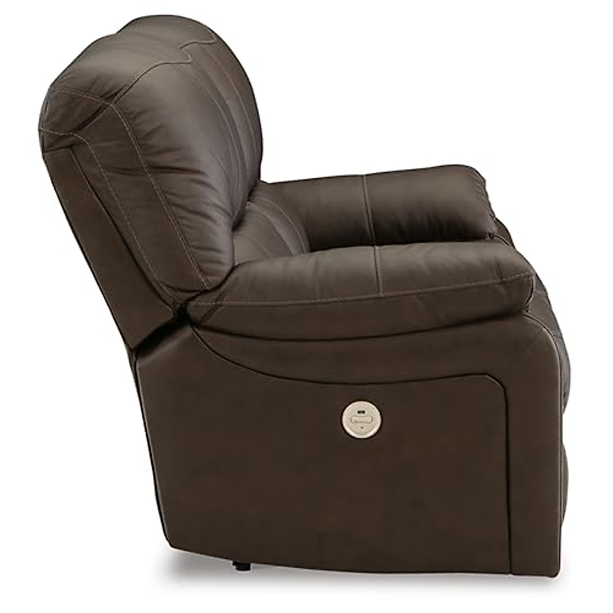 Signature Design by Ashley Leesworth Modern Leather Match Power Reclining Loveseat with USB Ports, Dark Brown