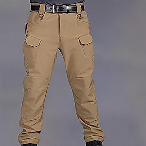 Mens Fleece Lined Tactical Hiking Pants Winter Warm Outdoor Multi Pockets Cargo Pants Army Training Combat Trousers