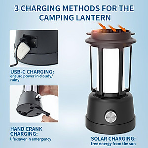 LED Camping Lantern, 6000mAh Solar Powered/ Hand Crank/ USB-C Rechargeable Camping Lights, 3 Light Modes 3500LM Dimmable Hanging Tent Lights Lamp Waterproof for Emergency Home Power outages Failure