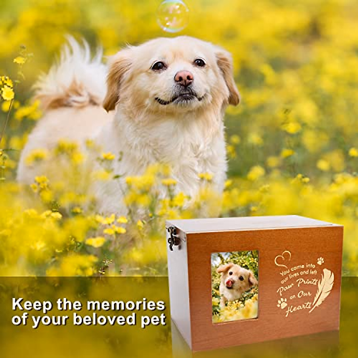 GAGILAND Pet Ashes Keepsake Box, Pet Urns for Dogs or Cats Ashes with Keepsake Vial, Funeral Wooden Pet Cremation Urns with Photo Frame, Memorial Urns for Pet Ashes Dog Cat (Large)