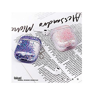 UnnFiko Bling Quicksand Case Compatible with AirPods 1/2, Cute Sparkle Liquid Protective Case, Funny Creative Hard Clear Airpods 1 & 2 Cover with Keychain (Silver Pink)