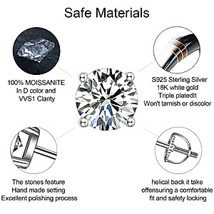 ZYI Moissanite earring studs Dcolor VVS1 clarity lab created diamond earrings Hypoallergenic sterling Silver earrings Plated White Gold Jewelry for Women