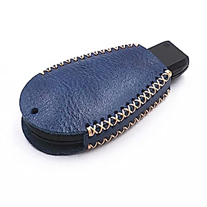 MJKEYAuto Leather 3 Buttons Key Fob Cover Case for Dodge Ram Chrysler 300 Town Country Jeep Challenger Charger Grand Caravan (Blue)