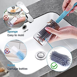 Travel Bottle Cleaner Kit with Baby Bottle Drying Rack, Silicone Liquid Brush, Nipple Brush, Straw Brush, Bottle Soap Dispenser, Baby Bottle Scrubber Brush - Portable Baby Bottle Brush Set, Blue