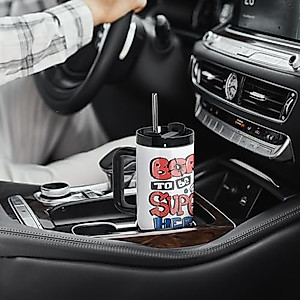 AGH 2 Pack 40 oz Sublimation White Tumbler with Black Handle and Stainless Steel Straw, Insulated Double Wall Vacuum Reusable Cups with Black Leakproof Lid