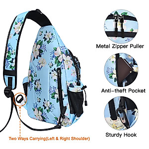 MOSISO Sling Backpack, Myrtle Flower Crossbody Travel Hiking Daypack Chest Bag with Anti-theft Pocket, Blue