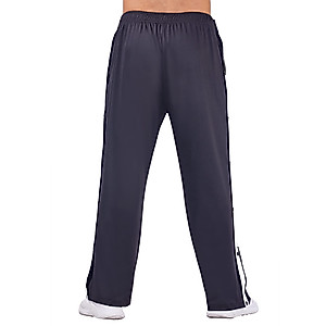 Deyeek Men's Tear Away Basketball Pants High Split Snap Button Casual Post-surgery Sweatpants with Pockets Navy Blue