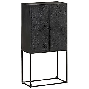 WEMYUFURN Sideboard Black 23.6"x11.8"x47.2" Solid Acacia and Mango Wood, Buffet Cabinet, Storage Sideboard,Coffee Bar Cabinet, Kitchen Buffet Storage Cabinet for Dinning Room, Kitchen and Living Room