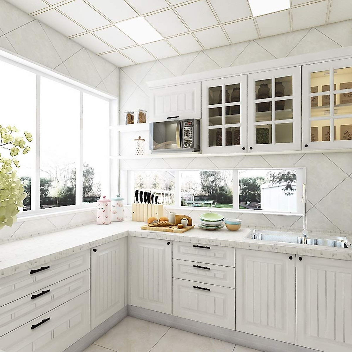 SUNRIVER 30Packs Stainless Steel Kitchen Cabinet Round Knobs and Pulls Black Coating Brushed Cupboard Handles and Round Knobs 3" Cabinet Hardware 20pcs knobs& 10pcs Handles Set