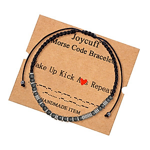 JoycuFF Bracelets for Women Men Inspirational Funny Morse Code Gifts for Daughter Sister Best Friends Unique Handmade Birthday Christmas Wake Up Kick Ass Repeat Jewelry