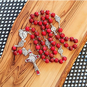 Murano Glass Red Catholic Rosary Beads | Blessed Virgin Mary/St Benedict Rosary | Medjugorje Handmade