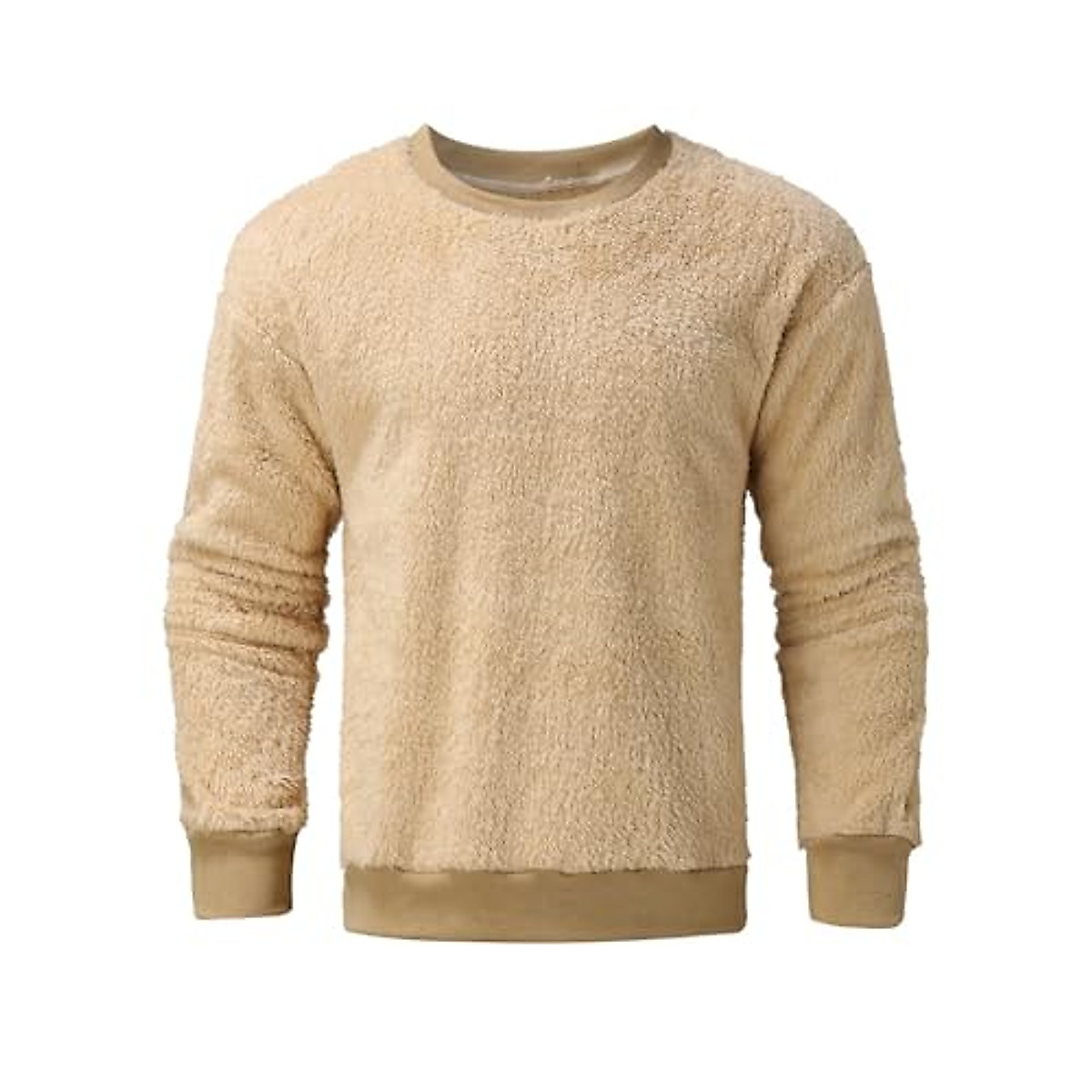 lisenraIn Men's Sherpa Hoodie Fuzzy Pullover Long Sleeve Kangaroo Pocket Hoodie Autumn Winter Hooded Sweatshirt (Khaki-no hood or pocket, XL)