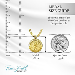 TrueFaithJewelry 14K Gold-Plated Sterling Silver Saint Christopher Medal Patron Saint Pendant Necklace Religious Jewelry, 3/4 Inch