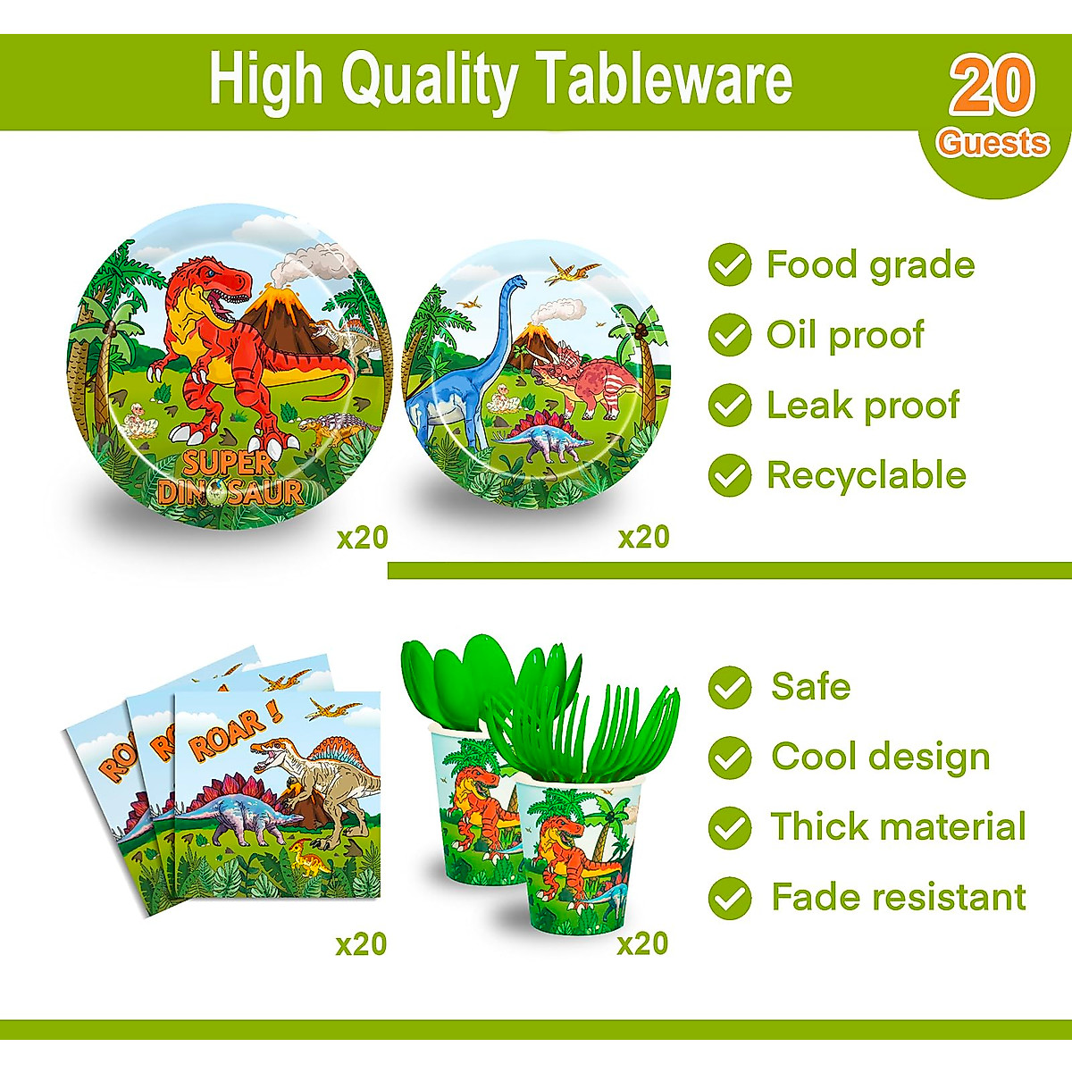 Dinosaur Birthday Decorations Kit For Boys Dinosaur Party Supplies Dino Backdrop Plates Cups Napkins Banner Balloon Tablecloth Cake Toppers