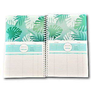 Home Finance & Bill Organizer with Pockets (Leaves On Pink)