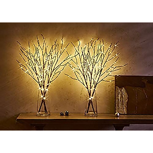LITBLOOM Lighted Brown Willow Branches with Timer and Dimmer 2 Sets Tree Branch with Warm White Lights for Holiday and Party Decoration 32IN 150 LED Waterproof Plug in