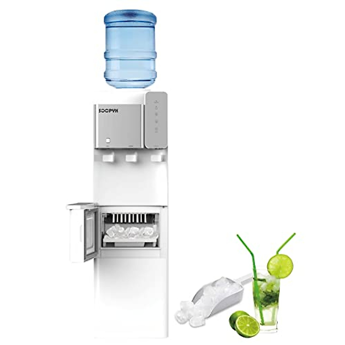 SOOPYK Hot and Cold Water Cooler Dispenser with Ice Maker for 5 Gallon Bottle Built-in Ice Maker 27 lbs in 24 hrs Perfect for Home Office