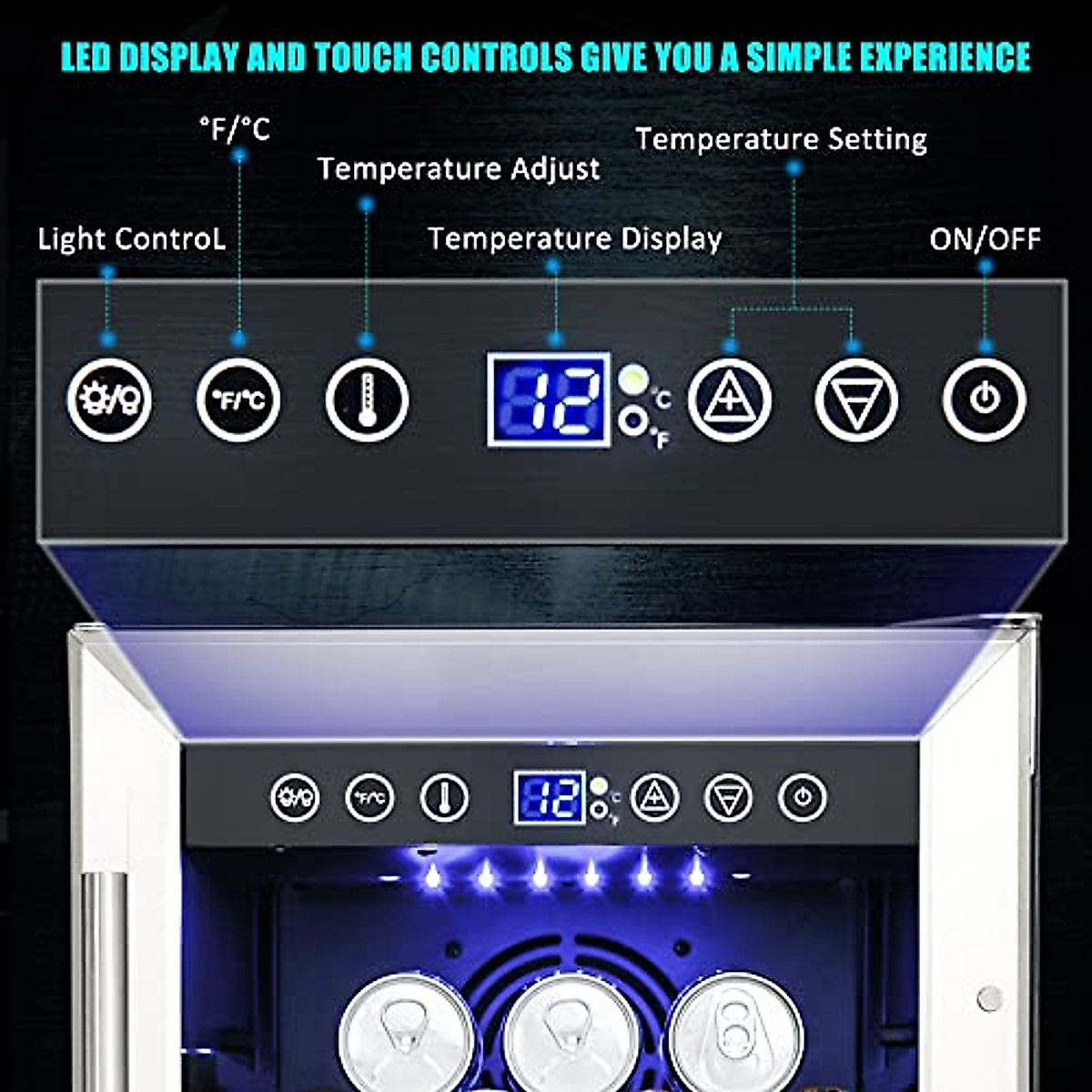 15" Beverage Refrigerator and Cooler, 120 Cans, Adjustable Shelves, Drink Fridge with Glass Door and Lock, LED Lighting, ETL, Touch Controls, Under Counter Built-in or Freestanding Wine Fridge