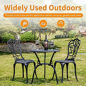 Withniture Patio Bistro Sets 3 Piece Outdoor,Cast Aluminum Bistro Table and Chairs Set of 2 with 1.97" Umbrella Hole,All Weather Outdoor Bistro Table Set for Front Porch Set,Garden(Black)